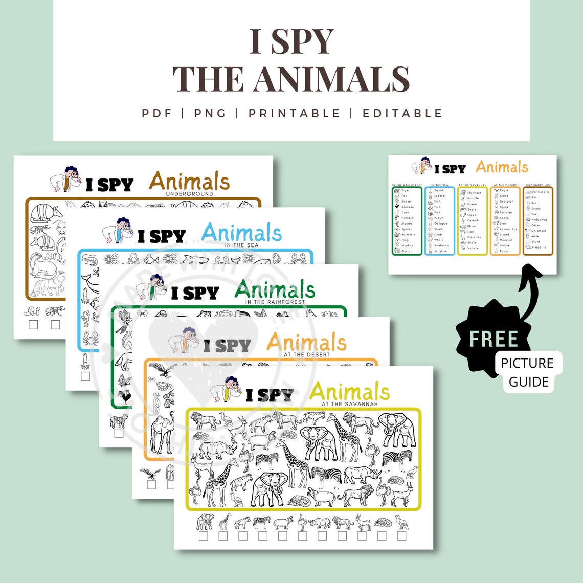 I SPY the Animals Children Fun Activity Pages Printable Spot - Etsy
