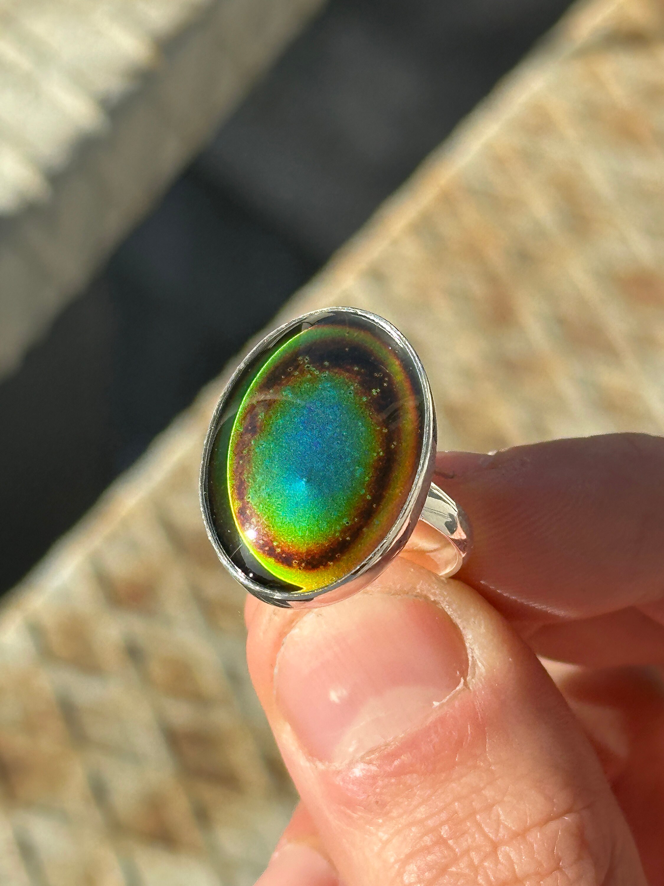 Silver Oval Sense Stone Ring , Color by Temperature Mood Charm , Color ...