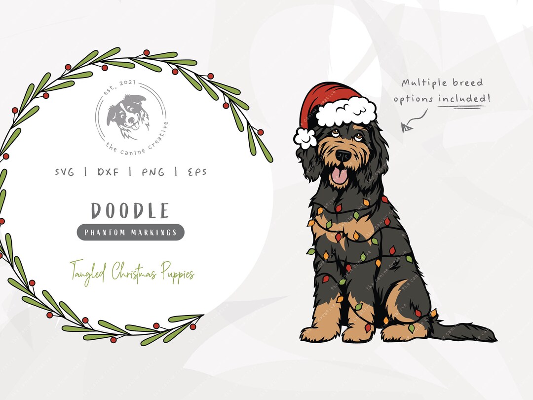 Phantom Doodle Christmas SVG, Tangled Christmas Lights SVG, Dog Santa ...