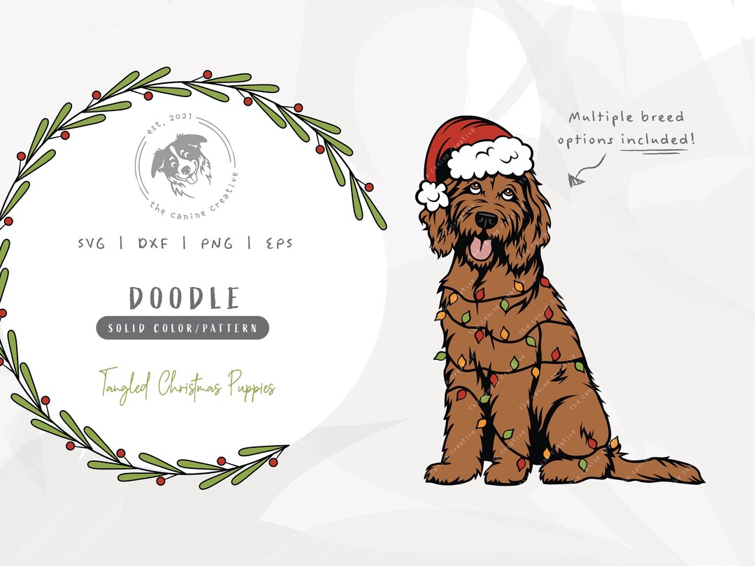 Doodle Christmas SVG, Tangled Christmas Lights SVG, Dog Santa Hat Svg ...