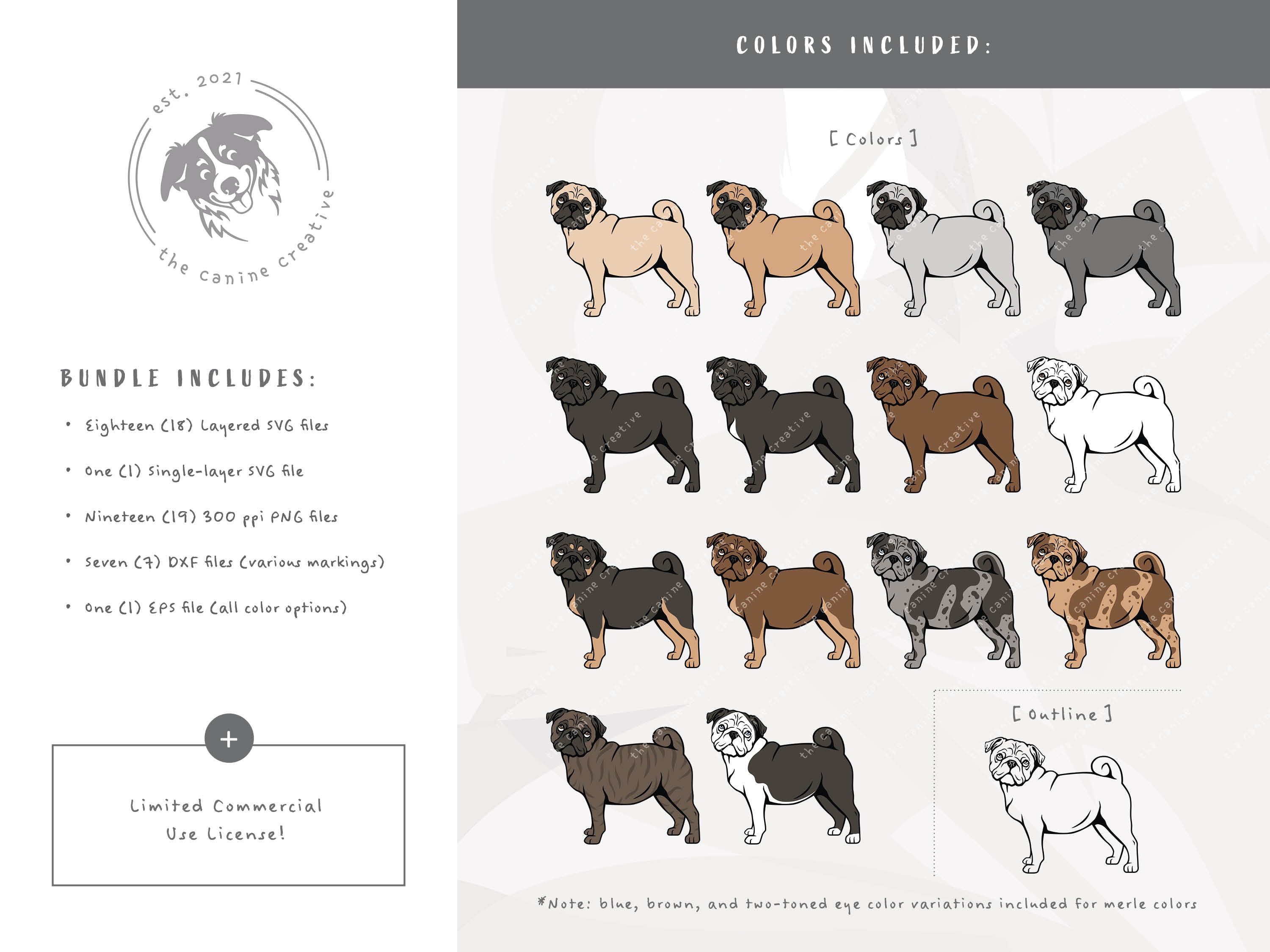 Pug SVG, Standing Dog Design, Brindle Pug Clip Art, Fawn Pug ...