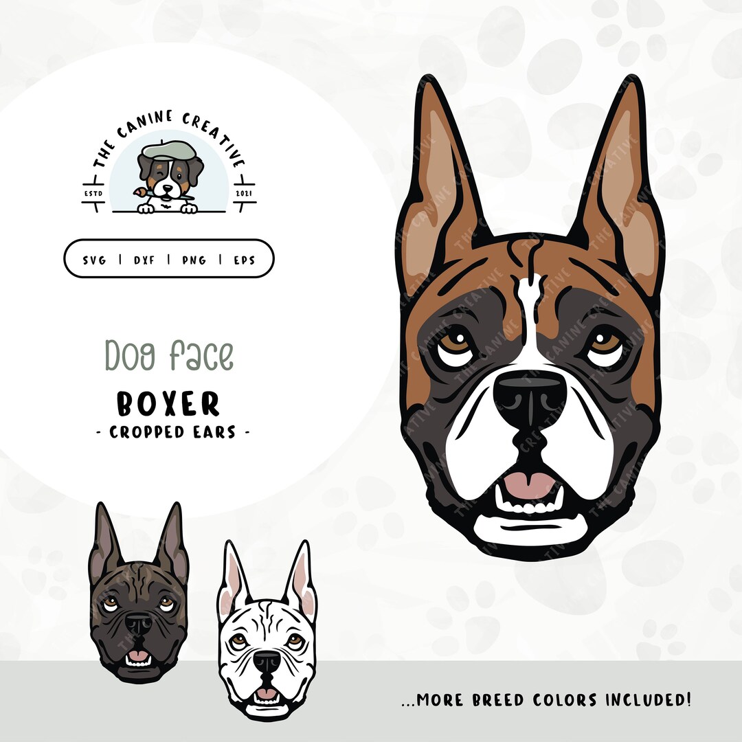 Boxer Dog Face With Cropped Ears SVG | Cute Puppy Head Clipart PNG ...