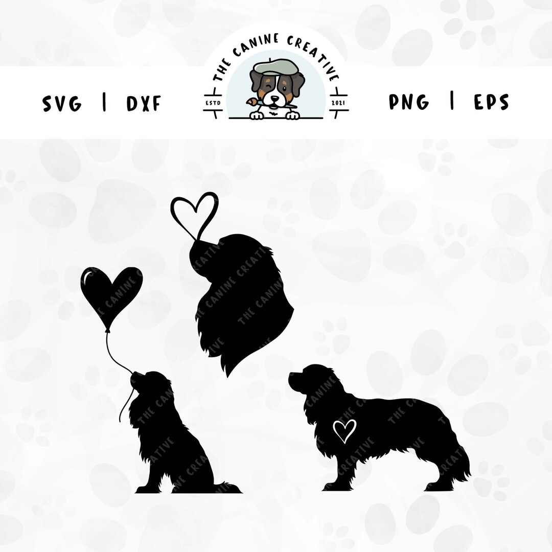 Cavalier King Charles Spaniel SVG Bundle | Dog Heart Silhouette Clipart ...