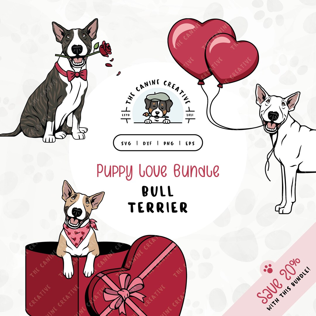Dog Love SVG Bundle | English Bull Terrier Puppy Clipart | DIY Gift for ...