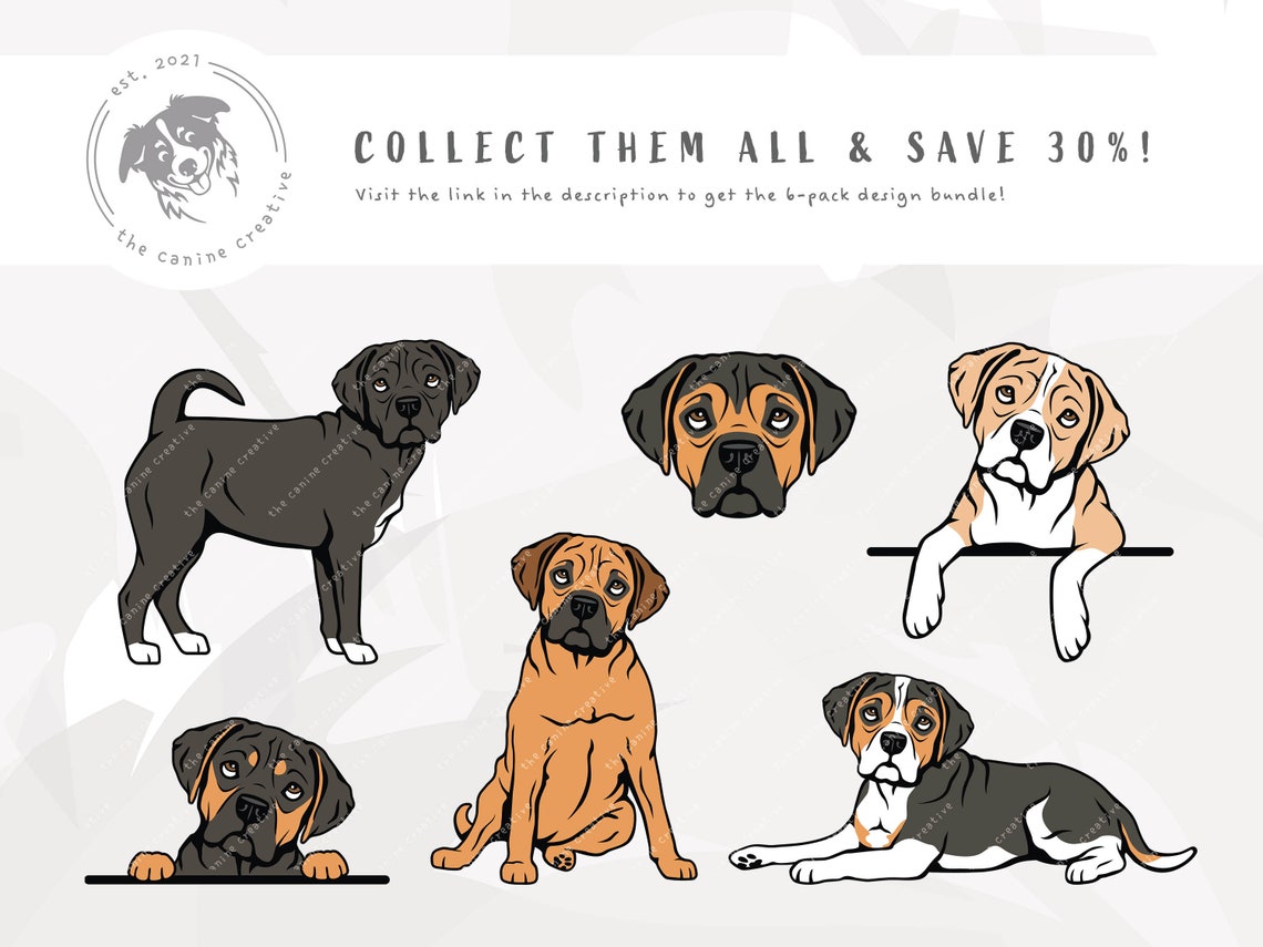 Puggle SVG, Beagle Pug Mix Breed Clipart, Dog Laying Down Design ...