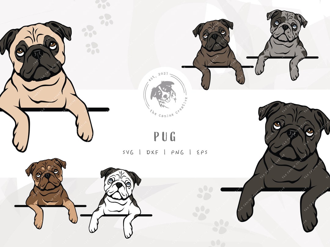 Pug SVG, Peeking Dog SVG #2,pug Clip Art, Fawn Pug Illustration, Black ...