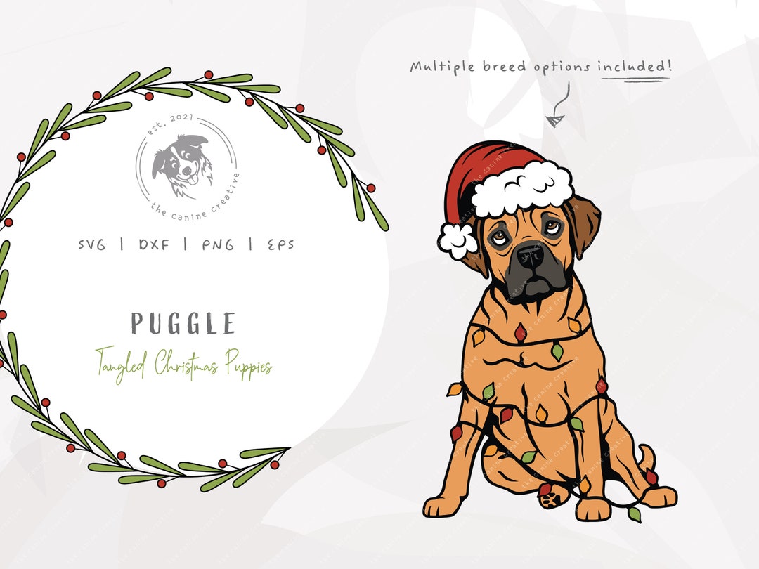 Puggle Christmas SVG, Beagle Pug Mix Breed Clipart, Tangled Christmas ...
