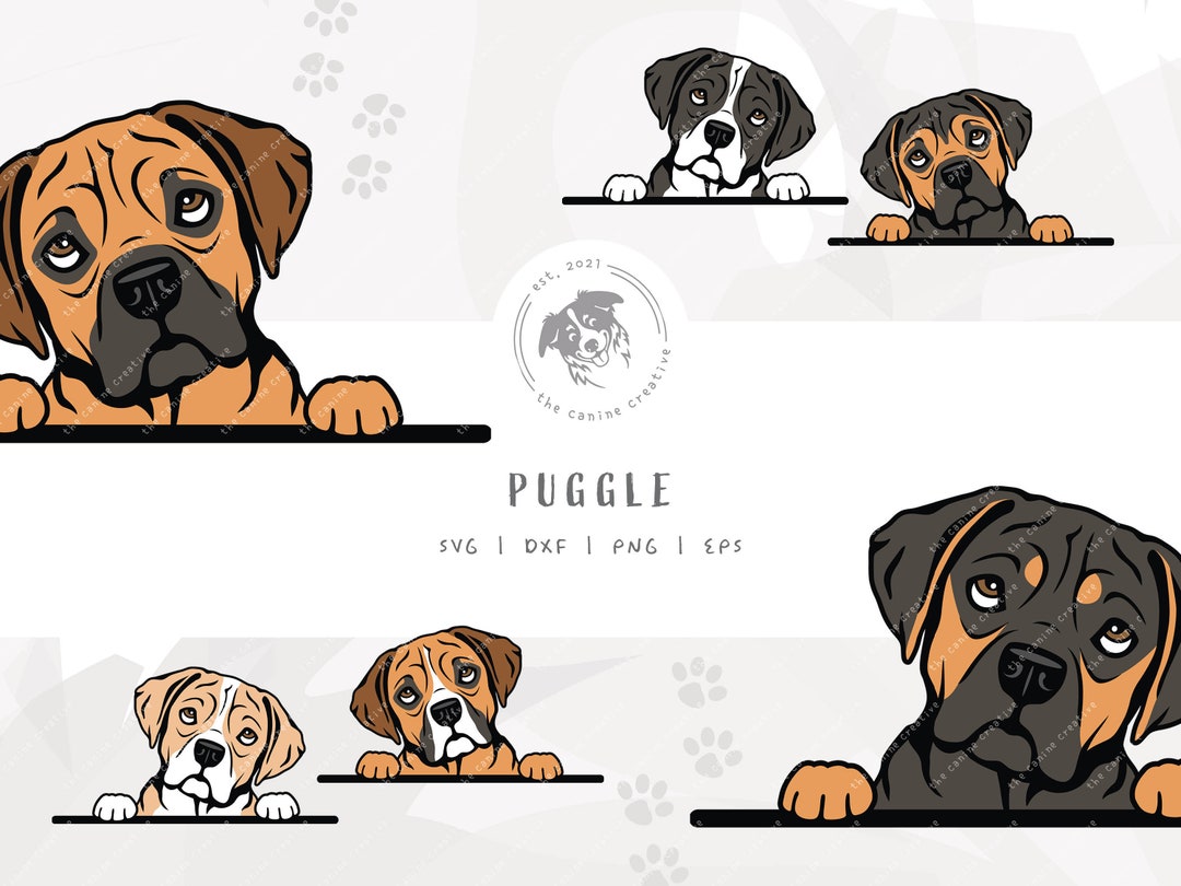 Puggle SVG, Beagle Pug Mix Breed Clipart, Peeking Dog SVG 1, Puggle Art ...