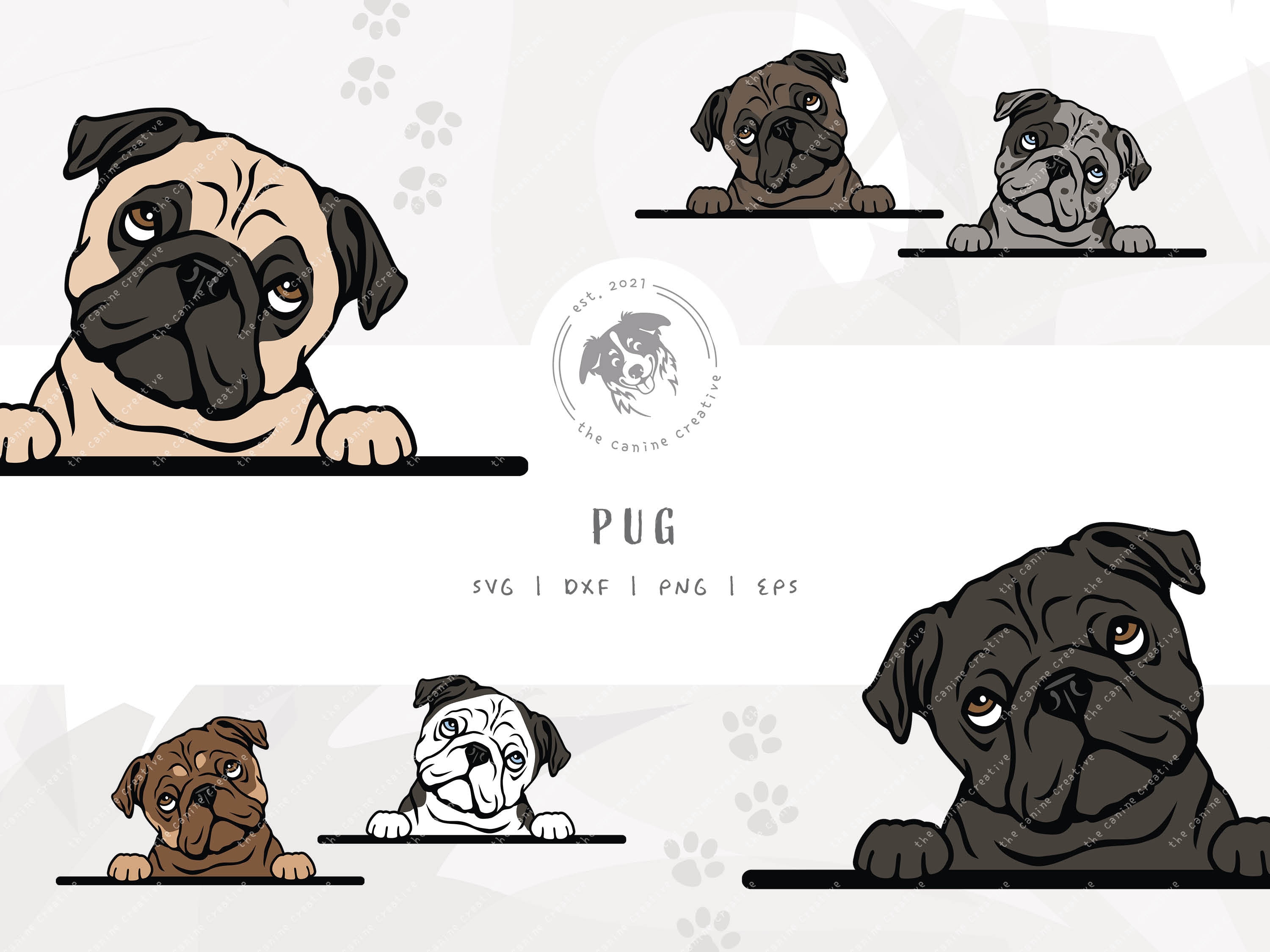 Pug SVG Peeking Dog SVG 1 Pug Clip Art Fawn Pug - Etsy