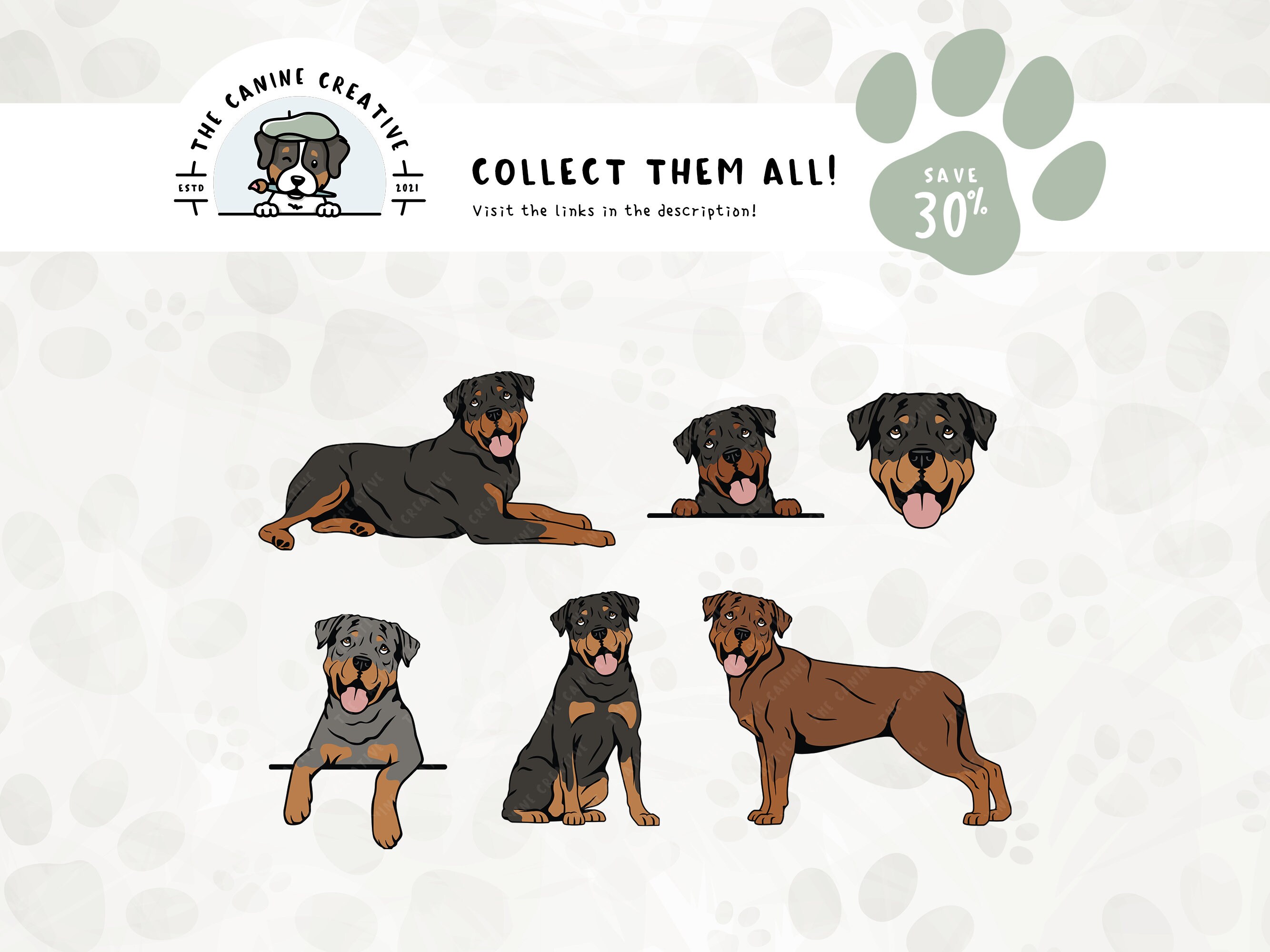 Rottweilers SVG, Docked Tail Rottweiler PNG, Standing Dog Illustration ...