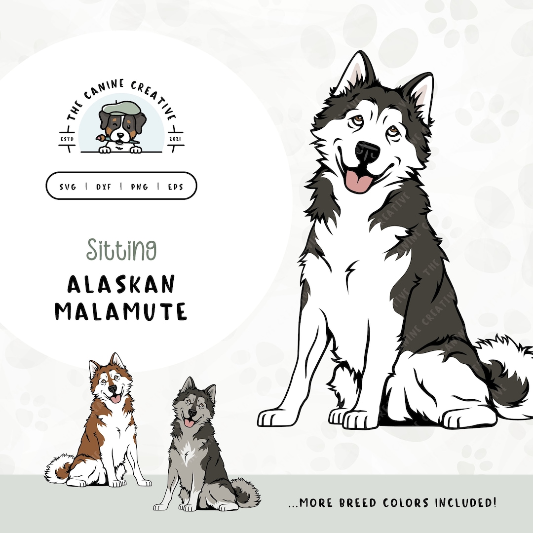 Sitting Alaskan Malamute SVG Mally Clipart PNG Mal Puppy Design ...