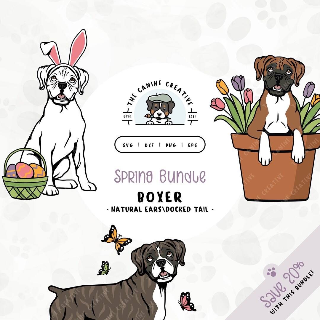 Spring SVG Bundle | Easter Dog PNG | Boxer With Floppy Ears Clipart ...