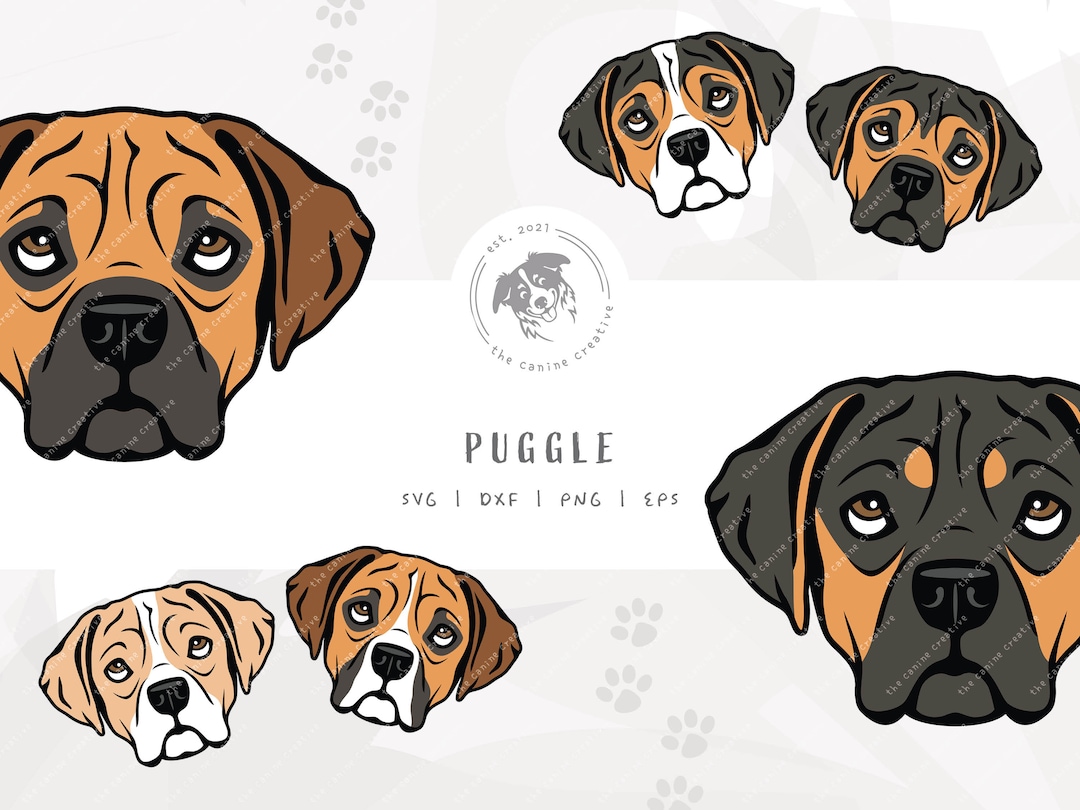 Puggle SVG, Beagle Pug Mix Breed Clipart, Dog Face Design, Puggle Art ...