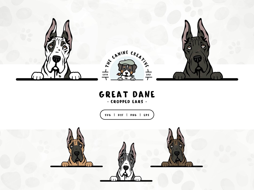 Great Dane SVG Cropped Ears, Peeking Dog Clipart #1, Hand Drawn Dogs ...