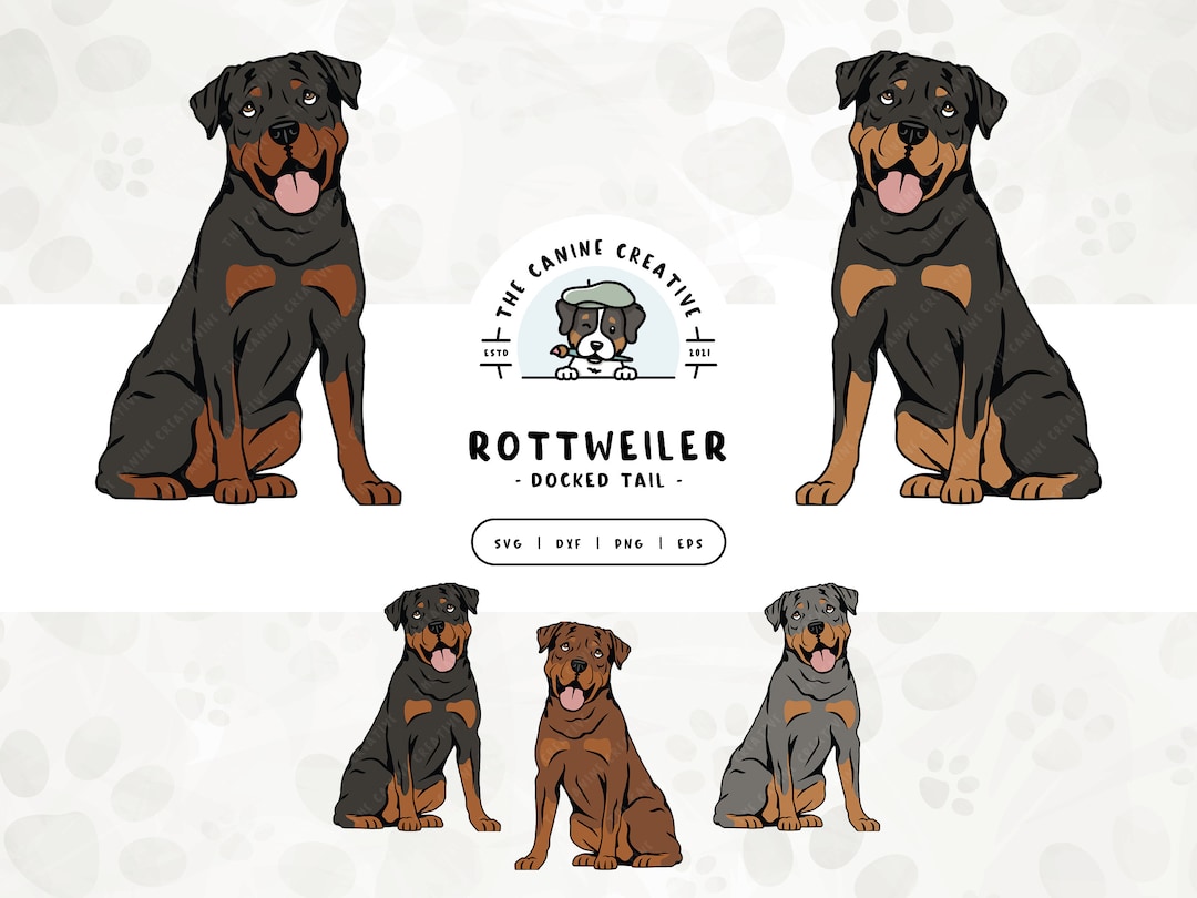 Rottweilers SVG, Docked Tail Rottweiler PNG, Sitting Dog Illustration ...