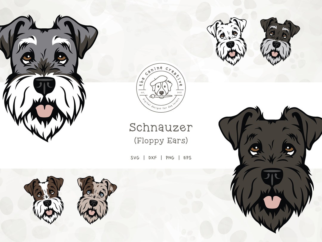 Schnauzer Dog SVG, Natural Ear Schnauzer PNG, Dog Face Illustration ...