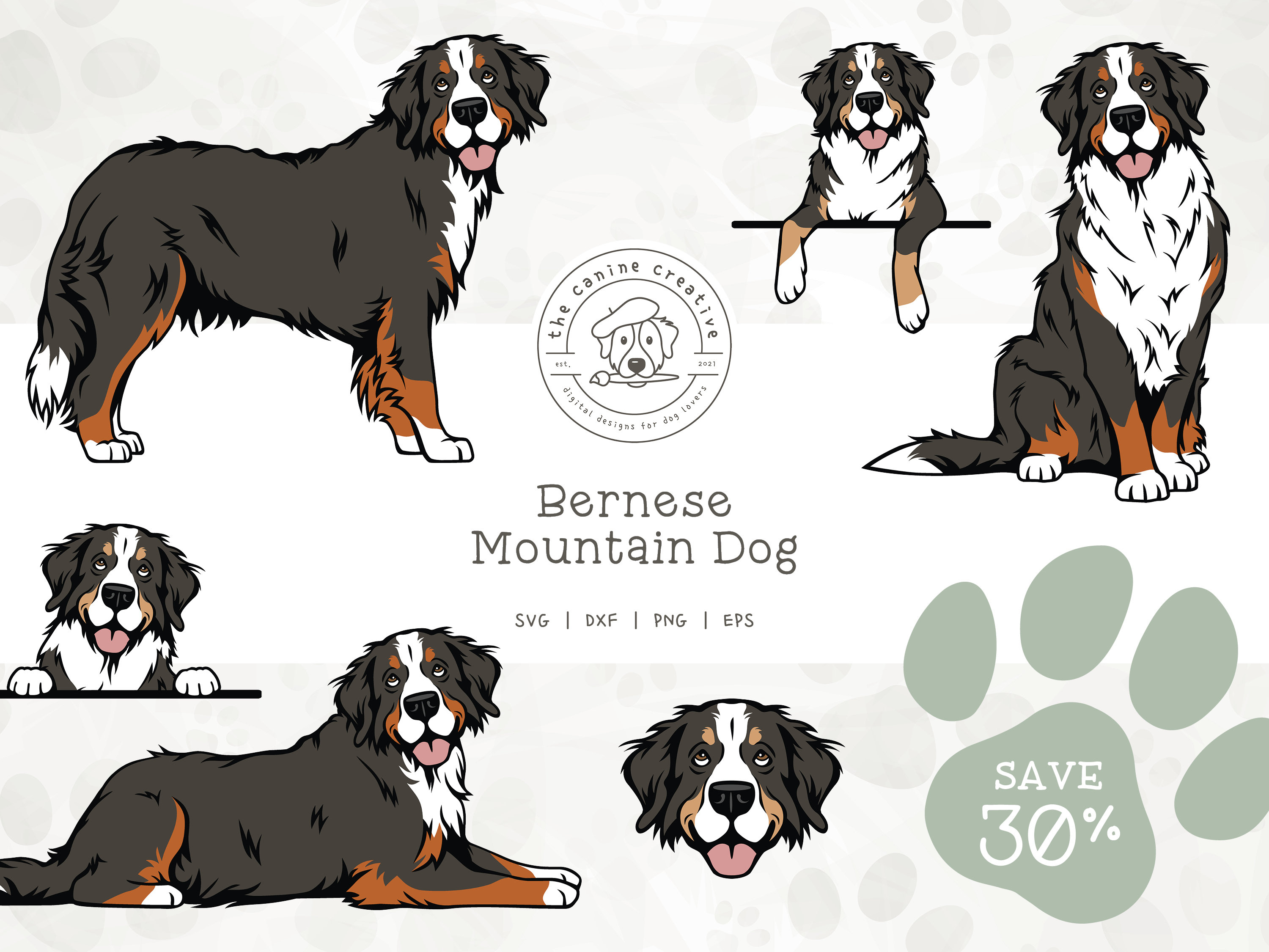 Bernese Mountain Dog SVG Bundle Berner PNG Dog Face Design - Etsy