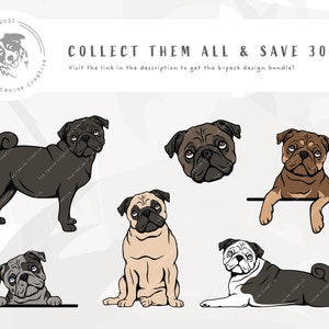 Pug SVG, Standing Dog Design, Brindle Pug Clip Art, Fawn Pug ...