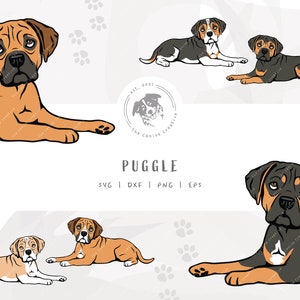 Puggle SVG, Beagle Pug Mix Breed Clipart, Dog Laying Down Design ...