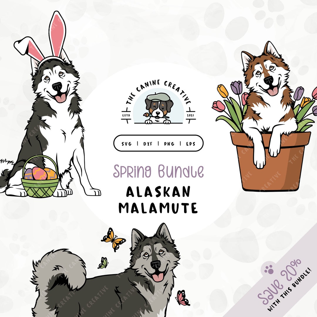 Spring SVG Bundle | Easter Dog PNG | Alaskan Malamute Clipart | Mally ...