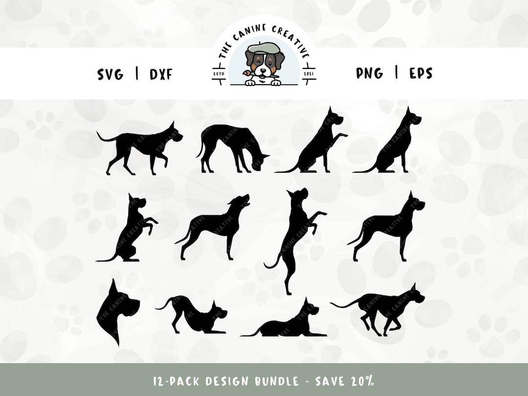 Great Dane SVG Cropped Ears Bundle, Dog Breed Silhouette, Dog Image ...