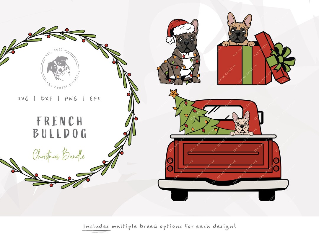 Frenchie Christmas SVG, French Bull Dog SVG, Gift Box PNG, Dog Santa ...