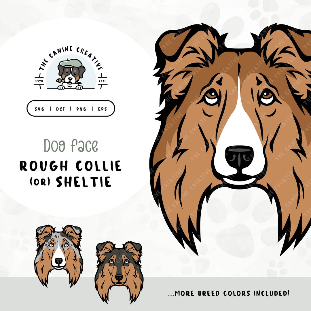 Rough Collie Face SVG | Shetland Sheepdog Head Clipart PNG | Printable ...