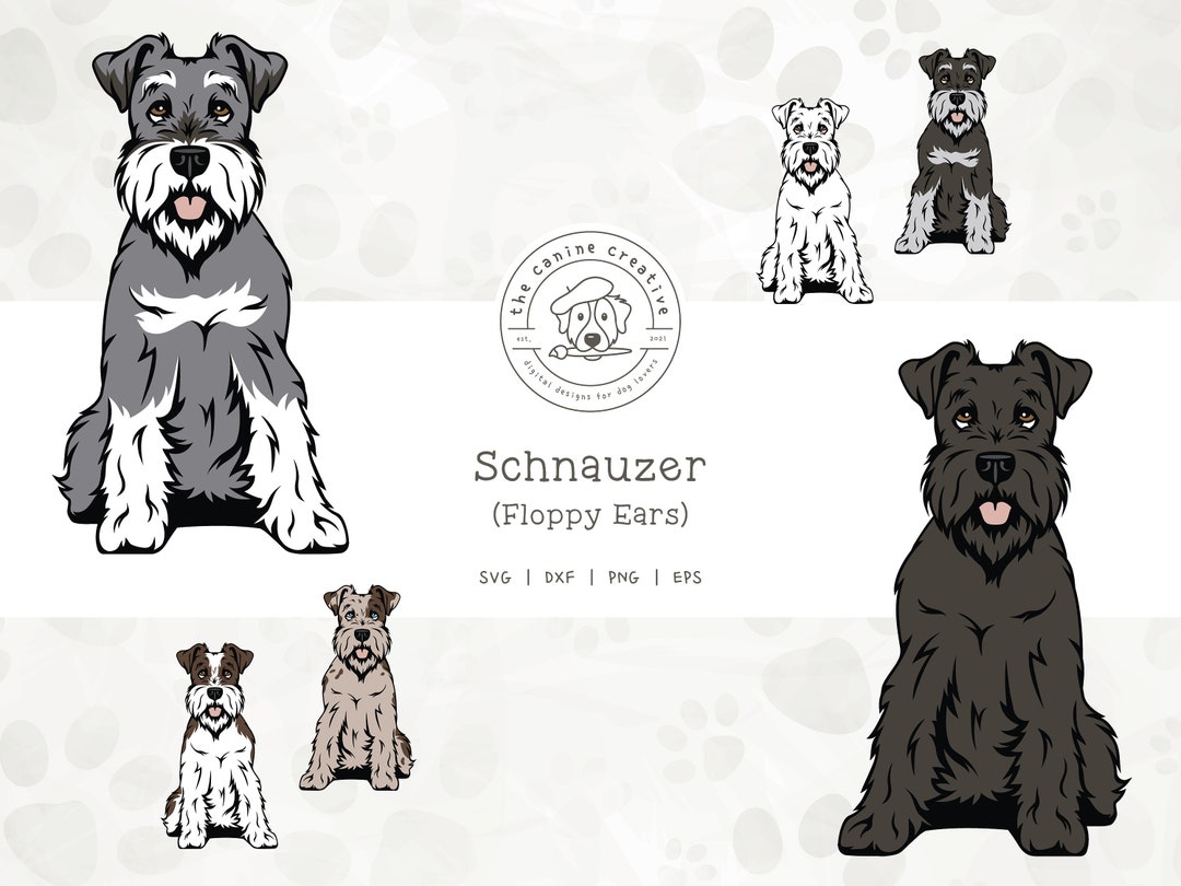 Schnauzer Dog SVG, Natural Ear Schnauzer PNG, Sitting Dog Illustration ...