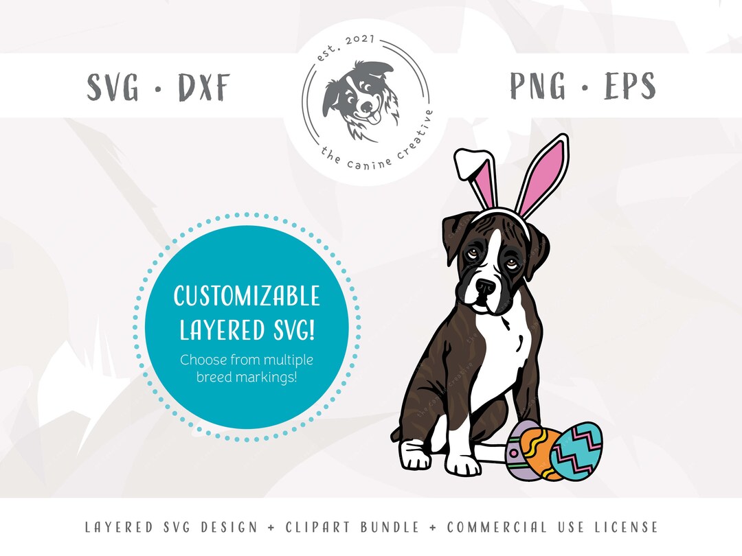 Easter Boxer Dog SVG, Dog With Bunny Ears Clipart, Easter Dog Cut File ...