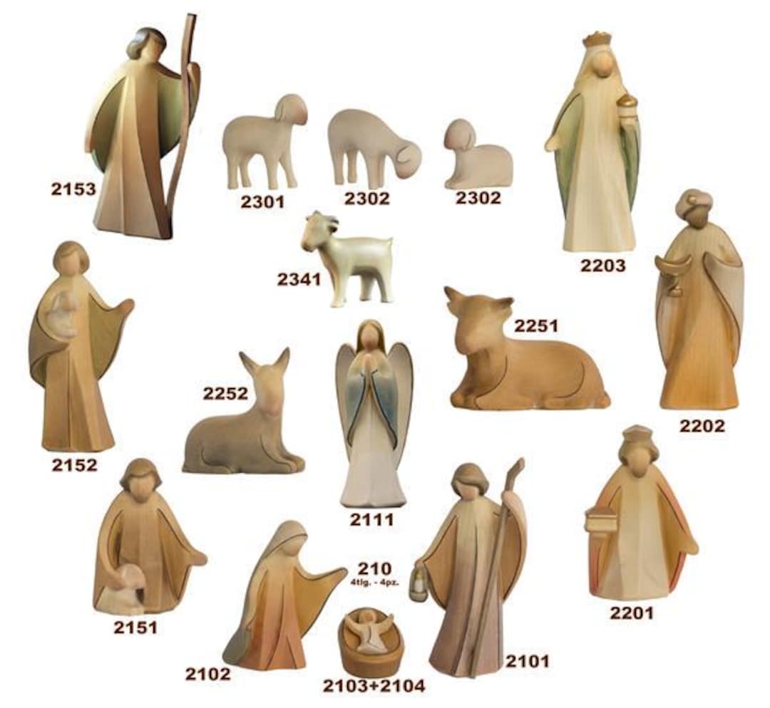 16 Characters Figures Modern Wooden Nativity Scene Made in Val Gardena ...