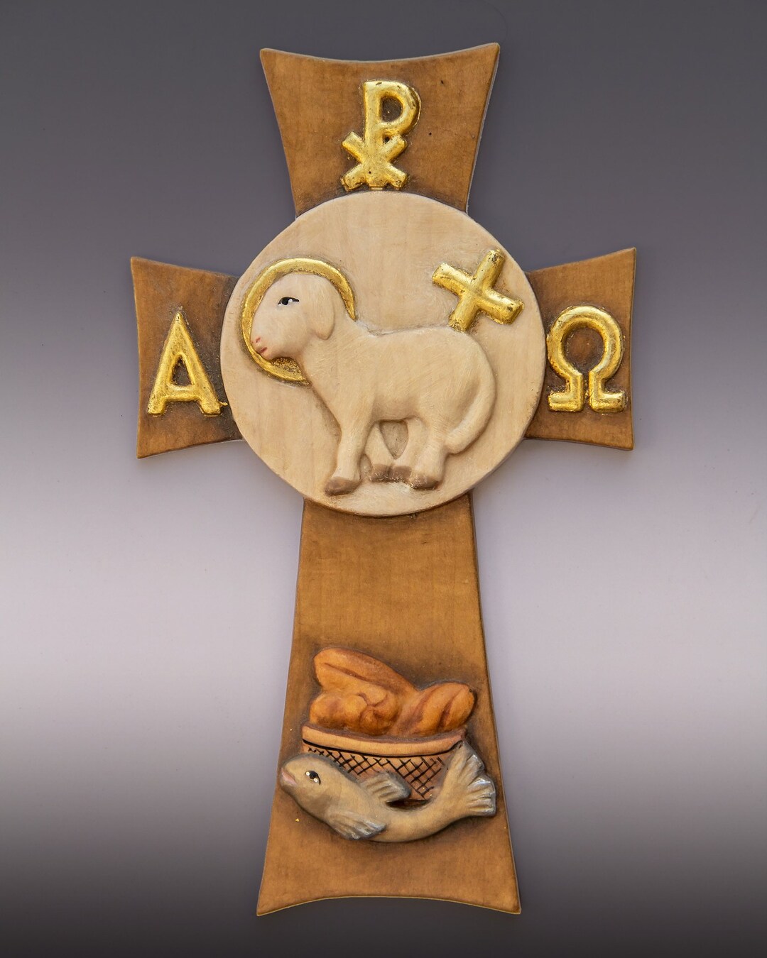 Maple Wood Lamb of God Cross 20 Cm (7.87'') Made in Val Gardena and ...