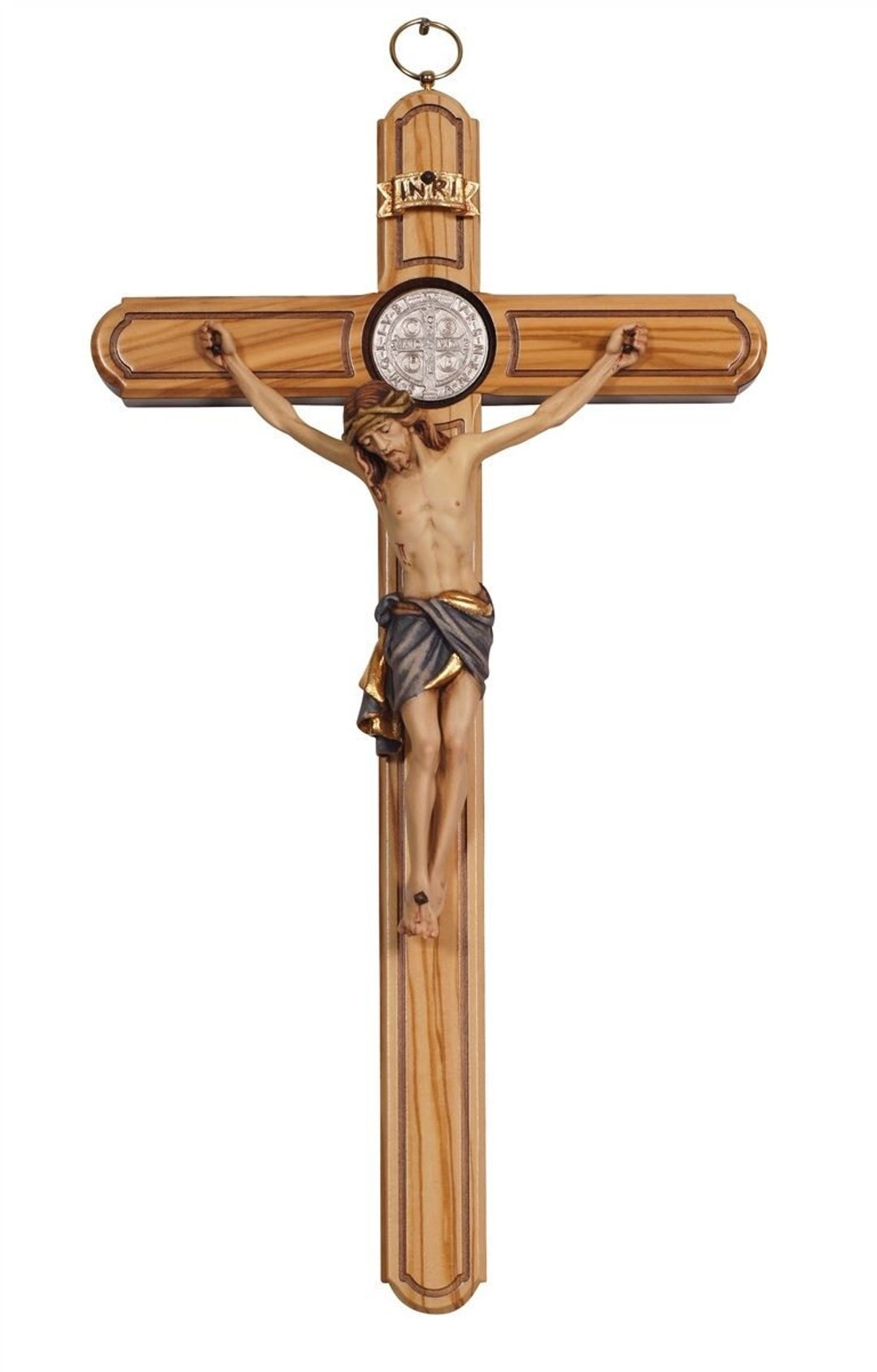 Saint Benedict Crucifix in Olive Wood Hand Painted in Val Gardena MADE ...