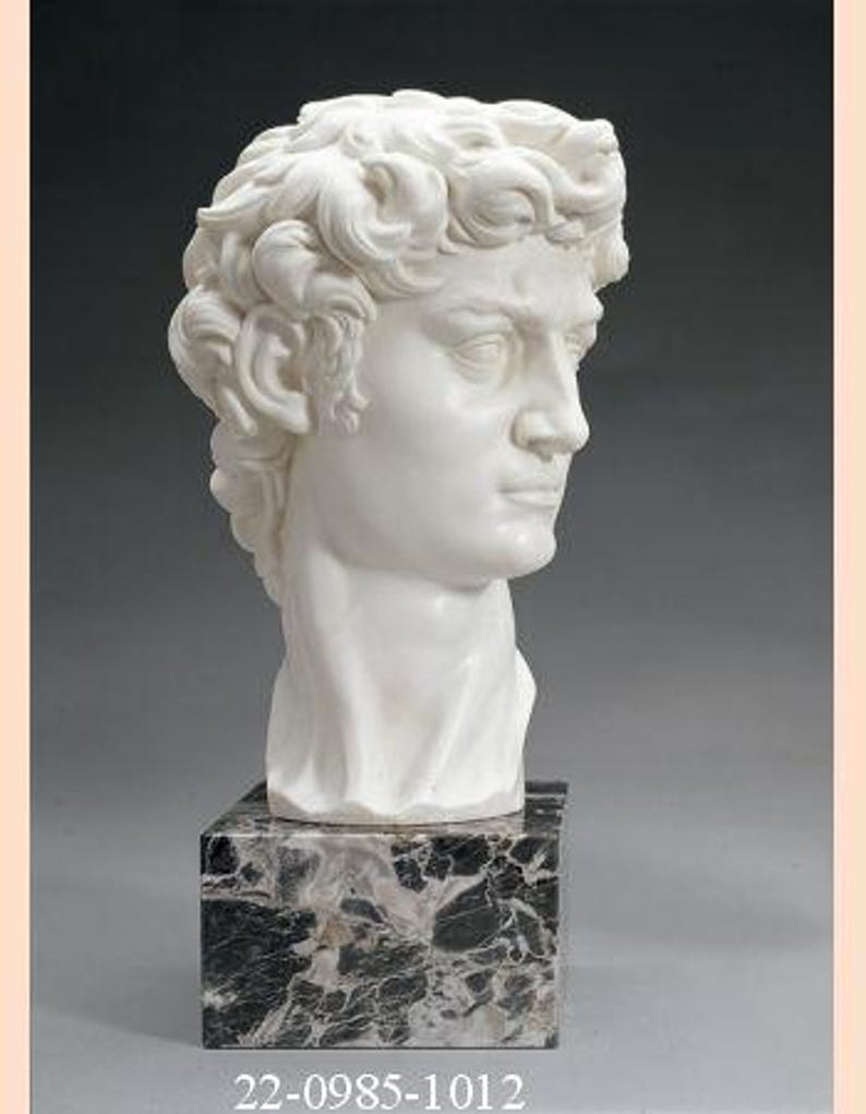 Head of David by Buonarroti Statue in White Marble Dust | Made in Italy ...
