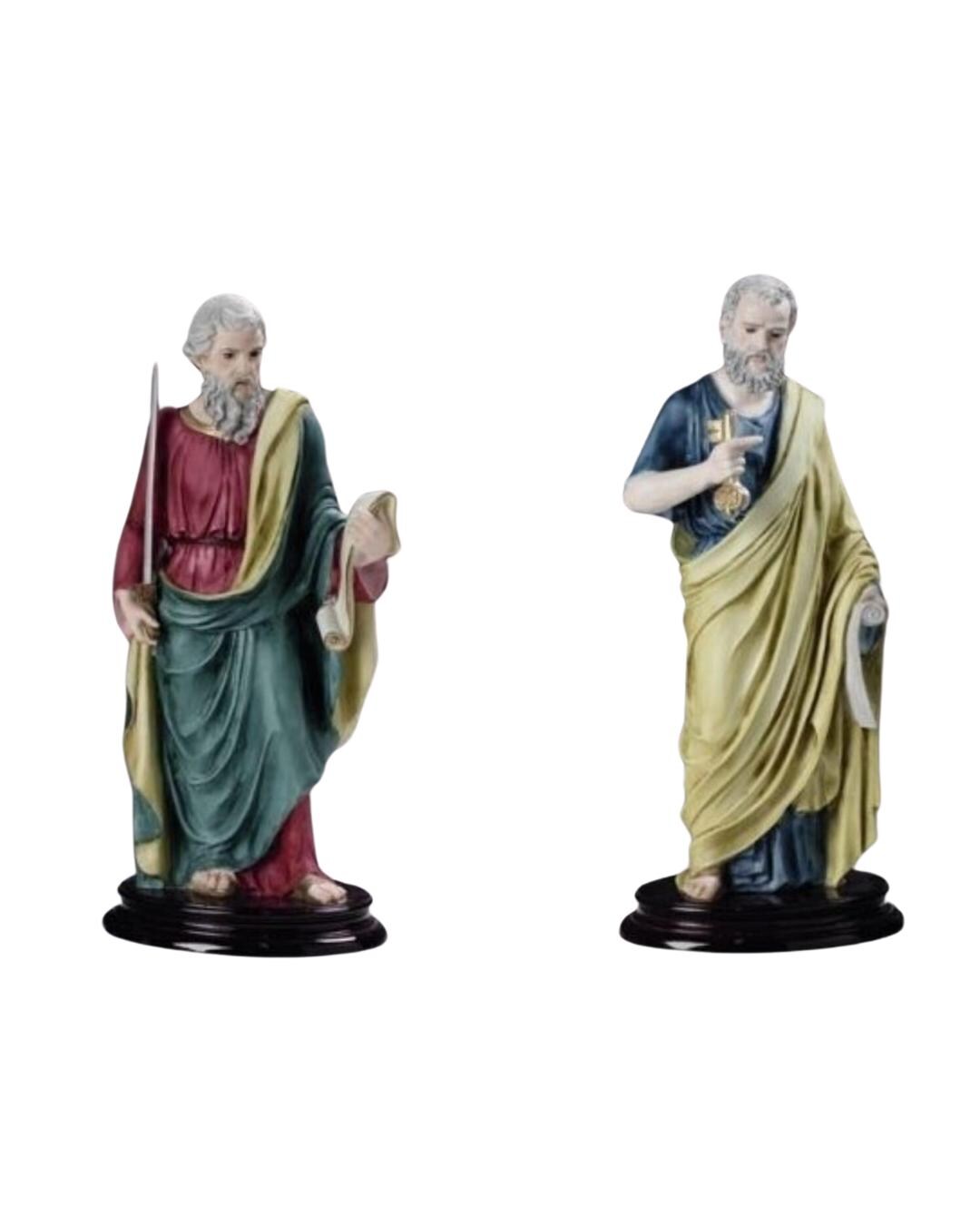 Pair of Statues of Saint Peter and Paul in Hand-painted Marble Dust ...