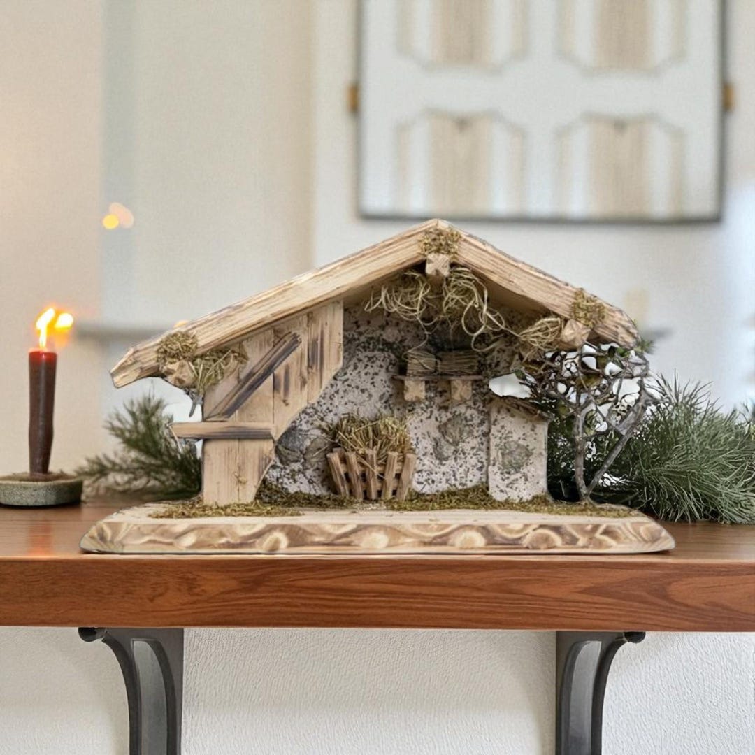 Empty Wooden Stable for Nativity Scene | Made in Val Gardena | Wooden ...