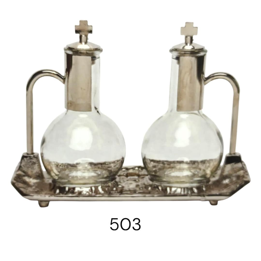 Set of 2 Cruets for Mass With Tray | Set of Glass Cruets for Water and ...