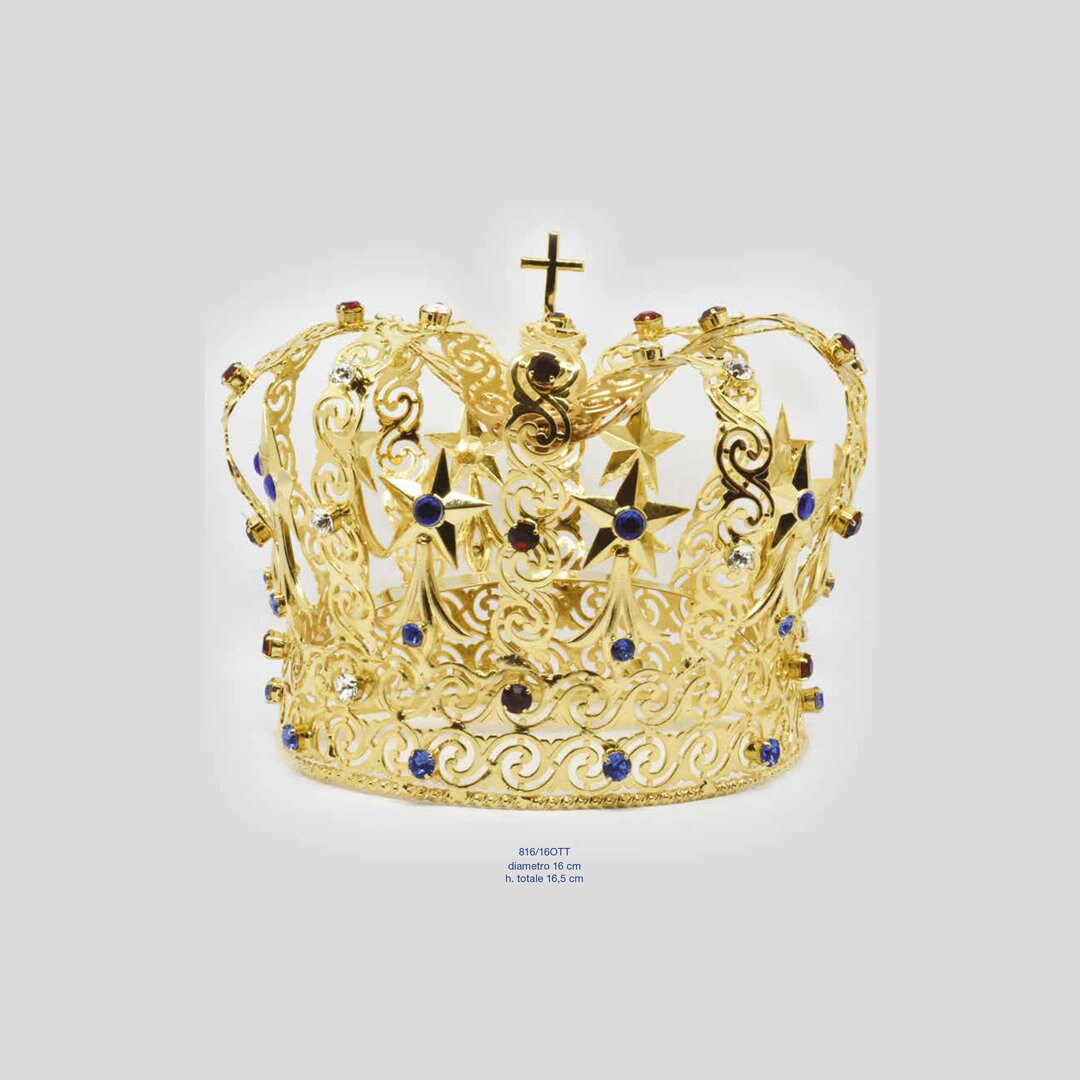 Crown for Sacred Statues Diameter 16 Cm (6.30'') in Gilded Brass With ...