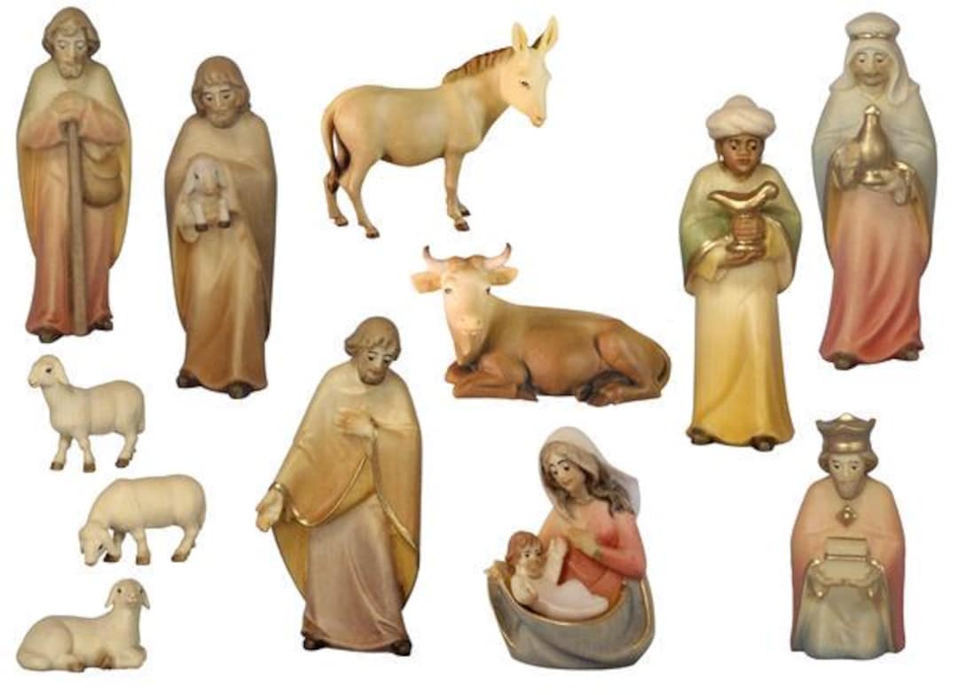 13 Characters Figures Modern Wooden Nativity Scene Made in Val Gardena ...