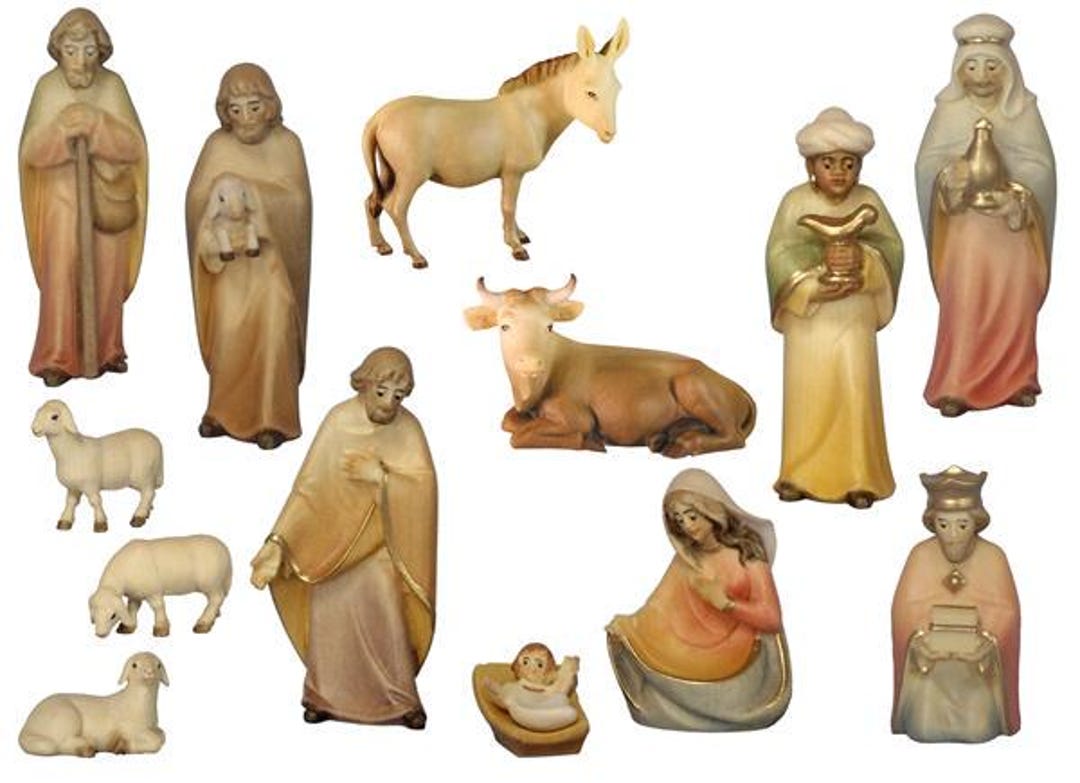 14 Characters Figures Modern Wooden Nativity Scene Made in Val Gardena ...