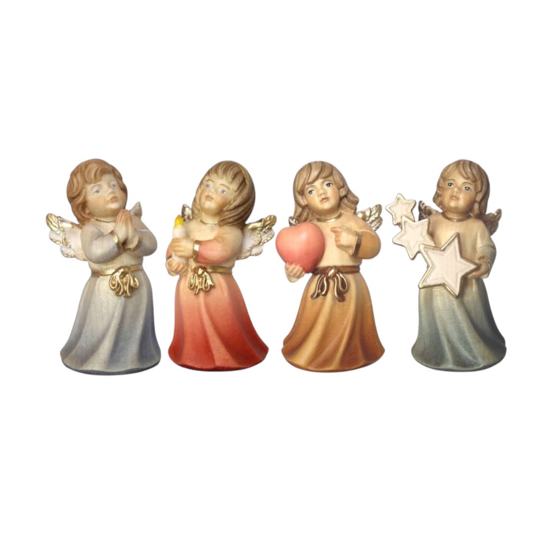 Set of 4 Wooden Angels Made in Val Gardena, 4 Cm | Set of Love Angels ...