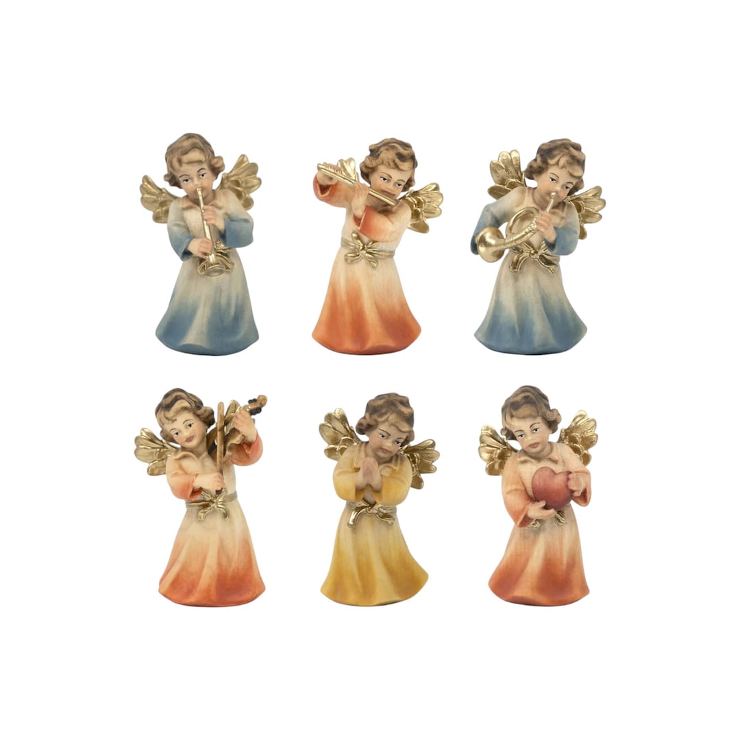 Set of 6 Wooden Angels Made in Val Gardena | Set of Musical Angels ...