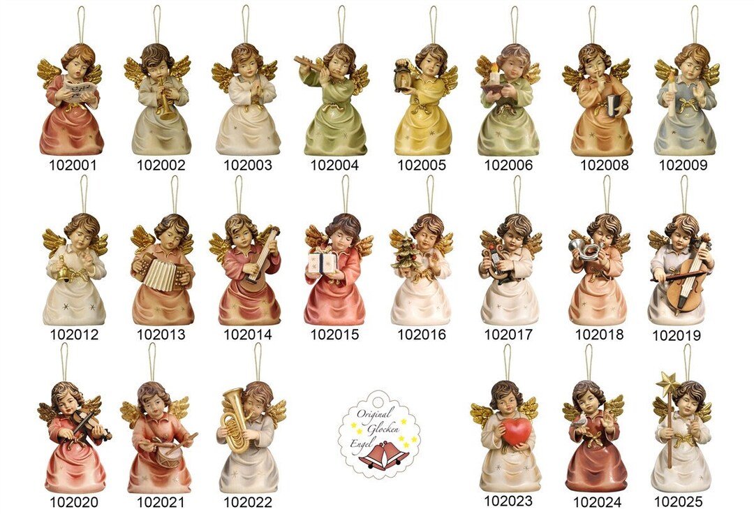 Hanging Wooden Angels, 4.5 Cm (1.77") High, Handmade in Val Gardena ...