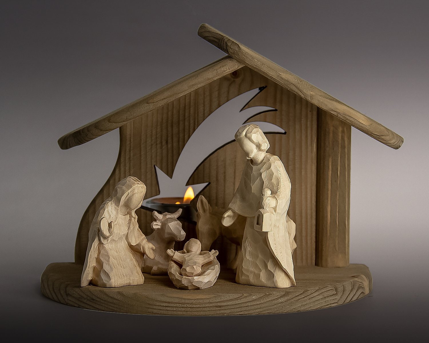 Wooden Nativity Set Complete Wooden Nativity Scene With - Etsy