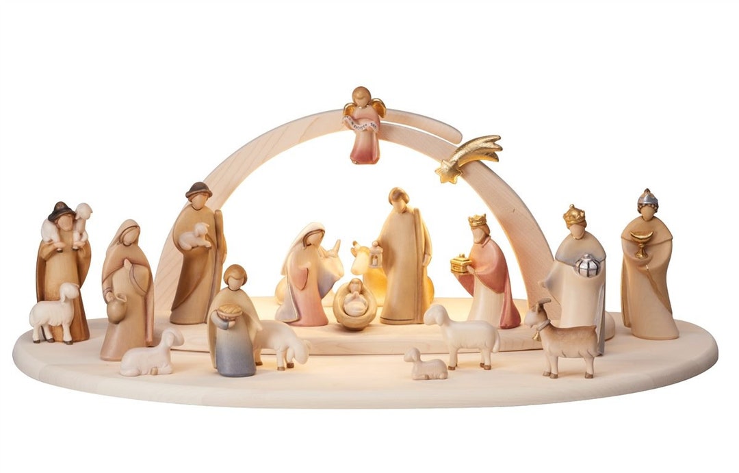 21-piece Wooden Nativity Set, Complete Modern-style Wooden Nativity ...