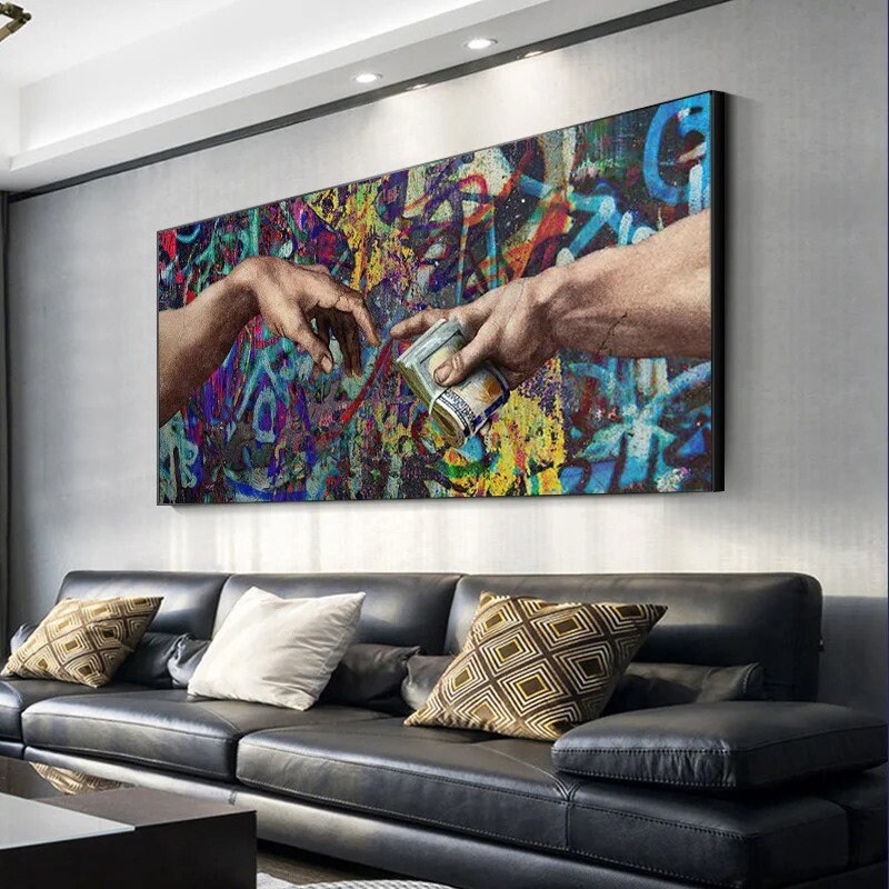 The Creation of Adam Money Pop Art Graffiti Art Canvas Painting Hands ...