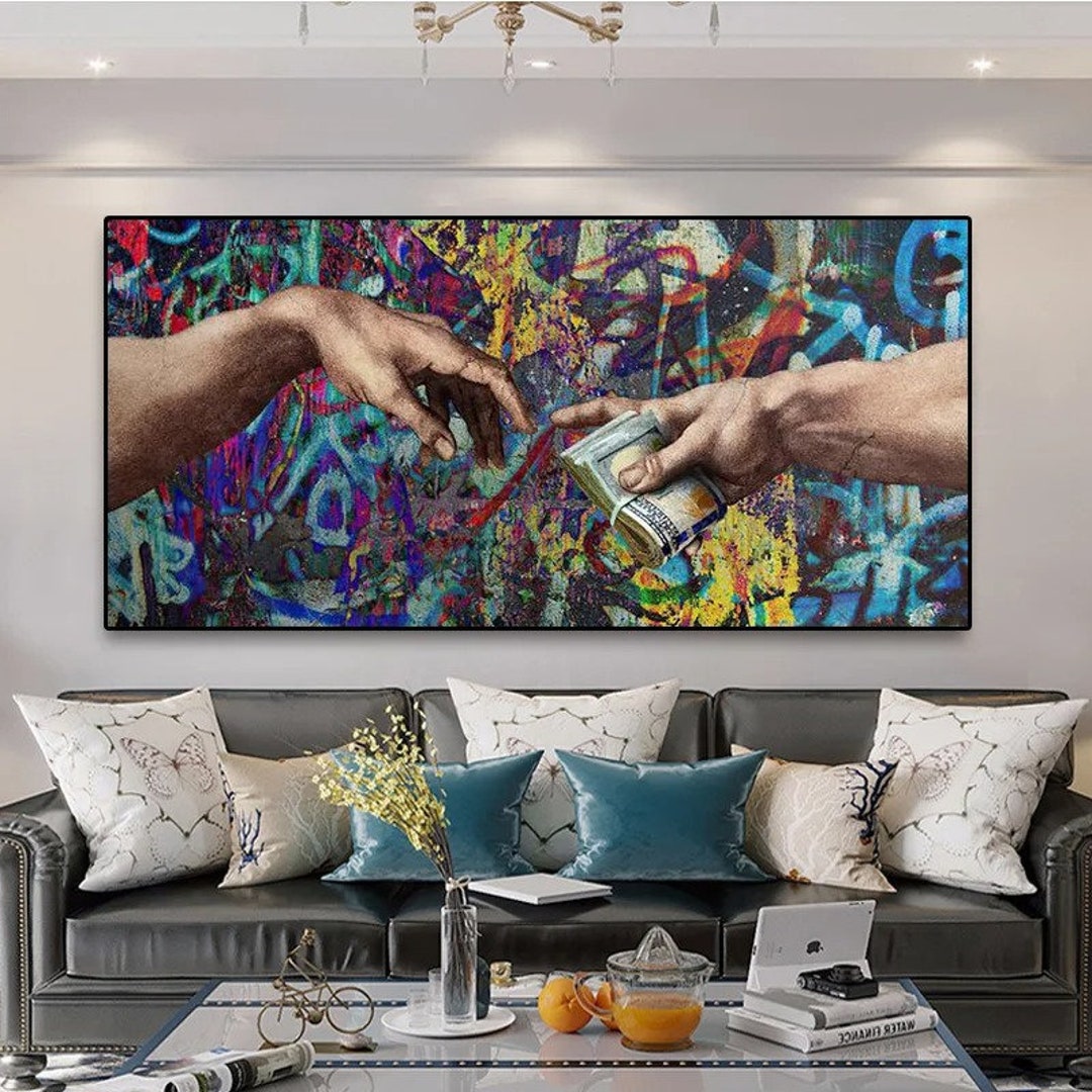 The Creation of Adam Money Pop Art Graffiti Art Canvas Painting Hands ...
