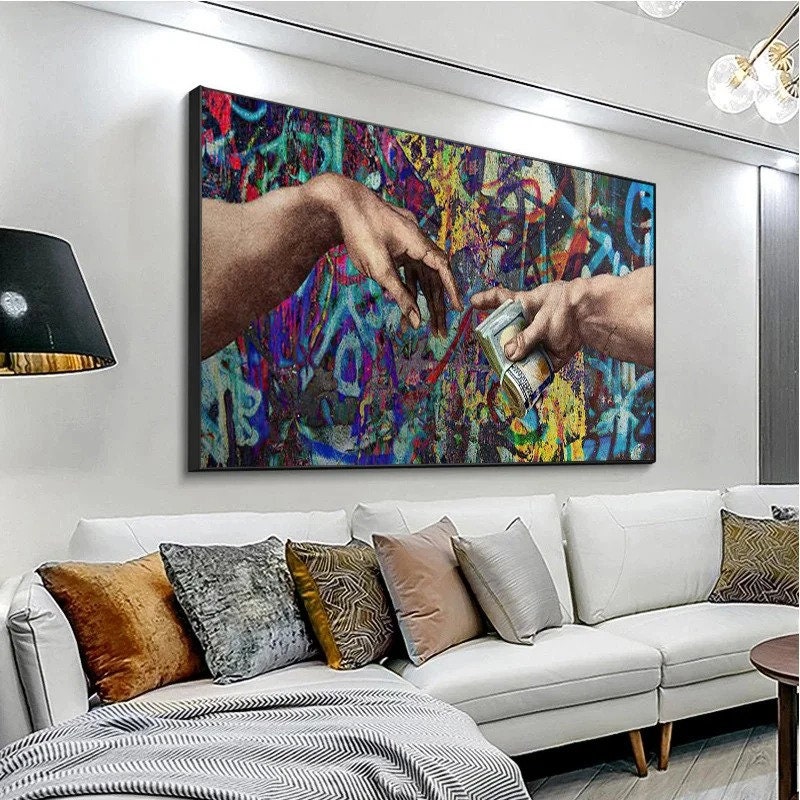 The Creation of Adam Money Pop Art Graffiti Art Canvas Painting Hands ...