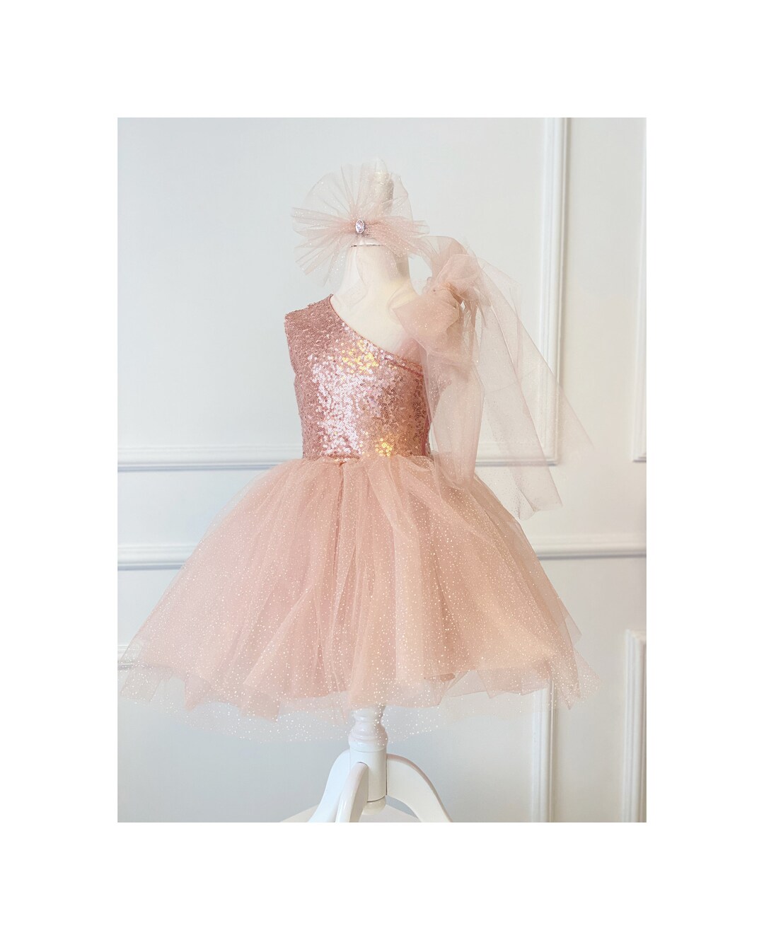 Dusty Pink Rose Flower Girls Wedding Dress, Sparkle Tulle Dress for ...