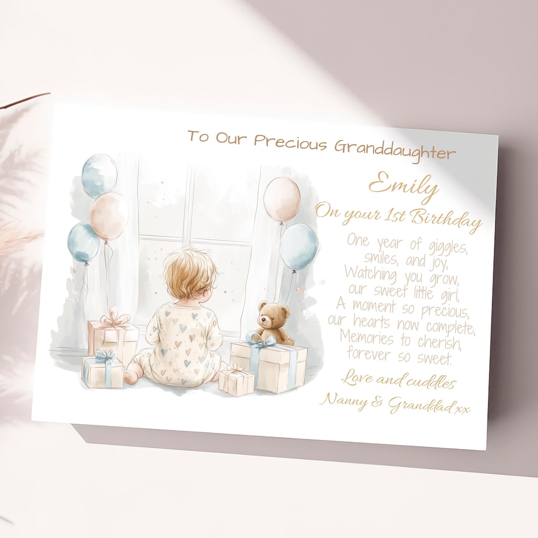 Personalised Baby's First Birthday Card Custom Name and Message ...