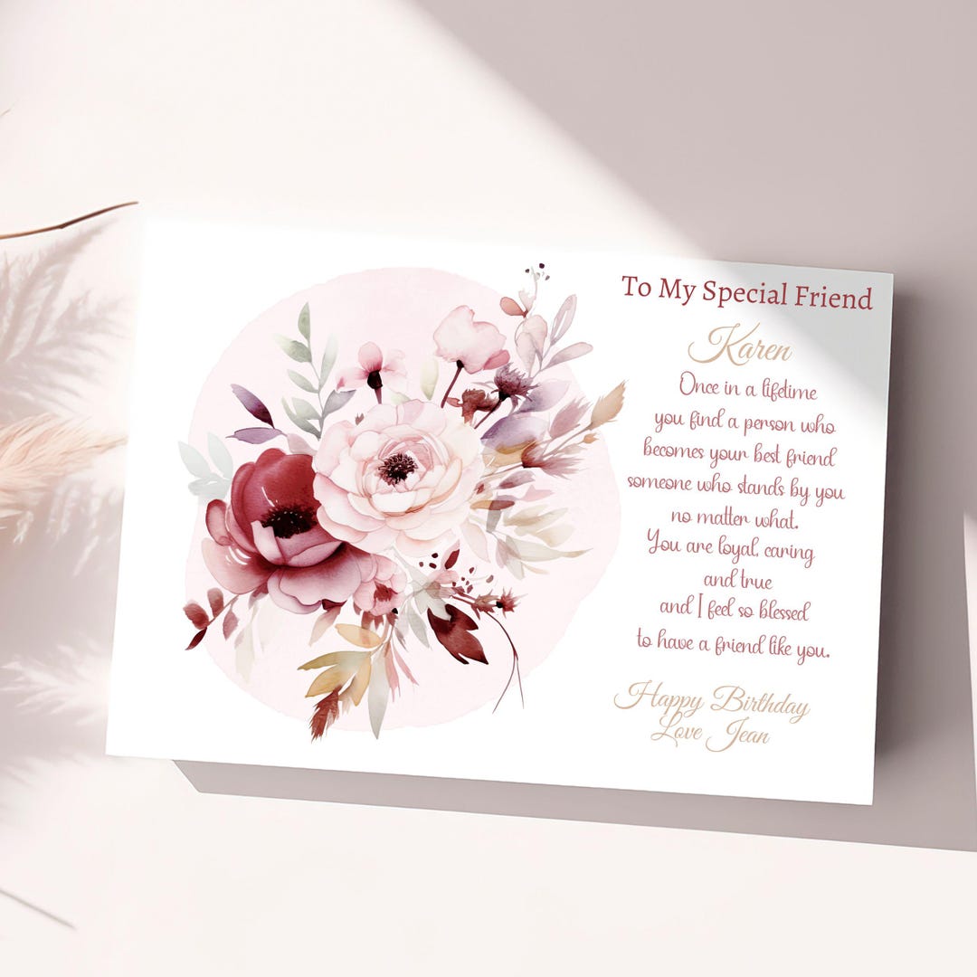 Best Friend Card Personalised Special Friend Birthday Card for Her ...